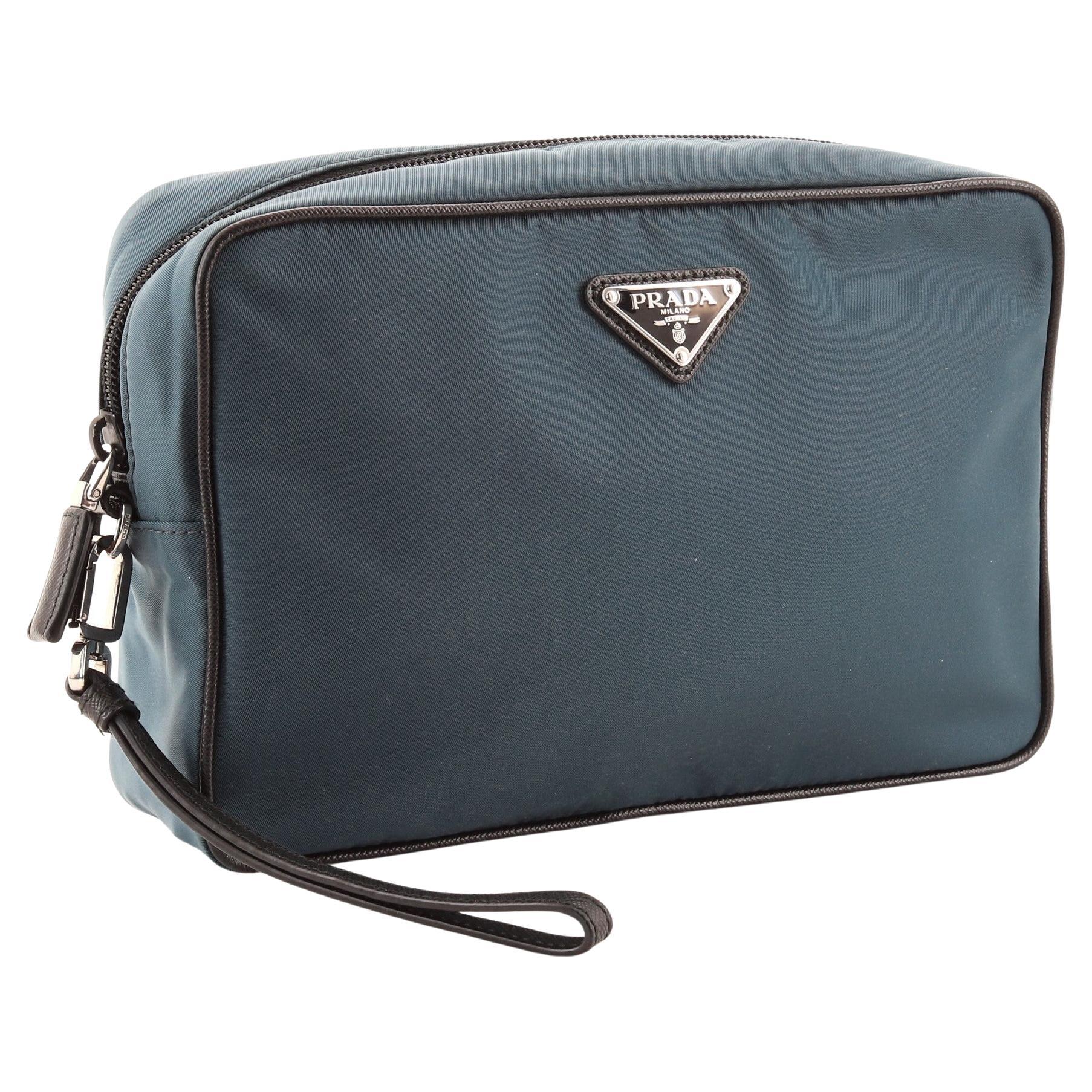 Prada Blue Tessuto Nylon Toiletry Large Pouch Bag For Sale at 1stDibs