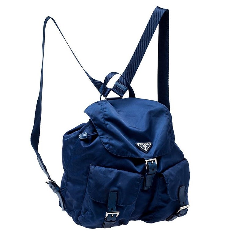 Prada Blue Tessuto Nylon Zainetto Backpack For Sale at 1stDibs
