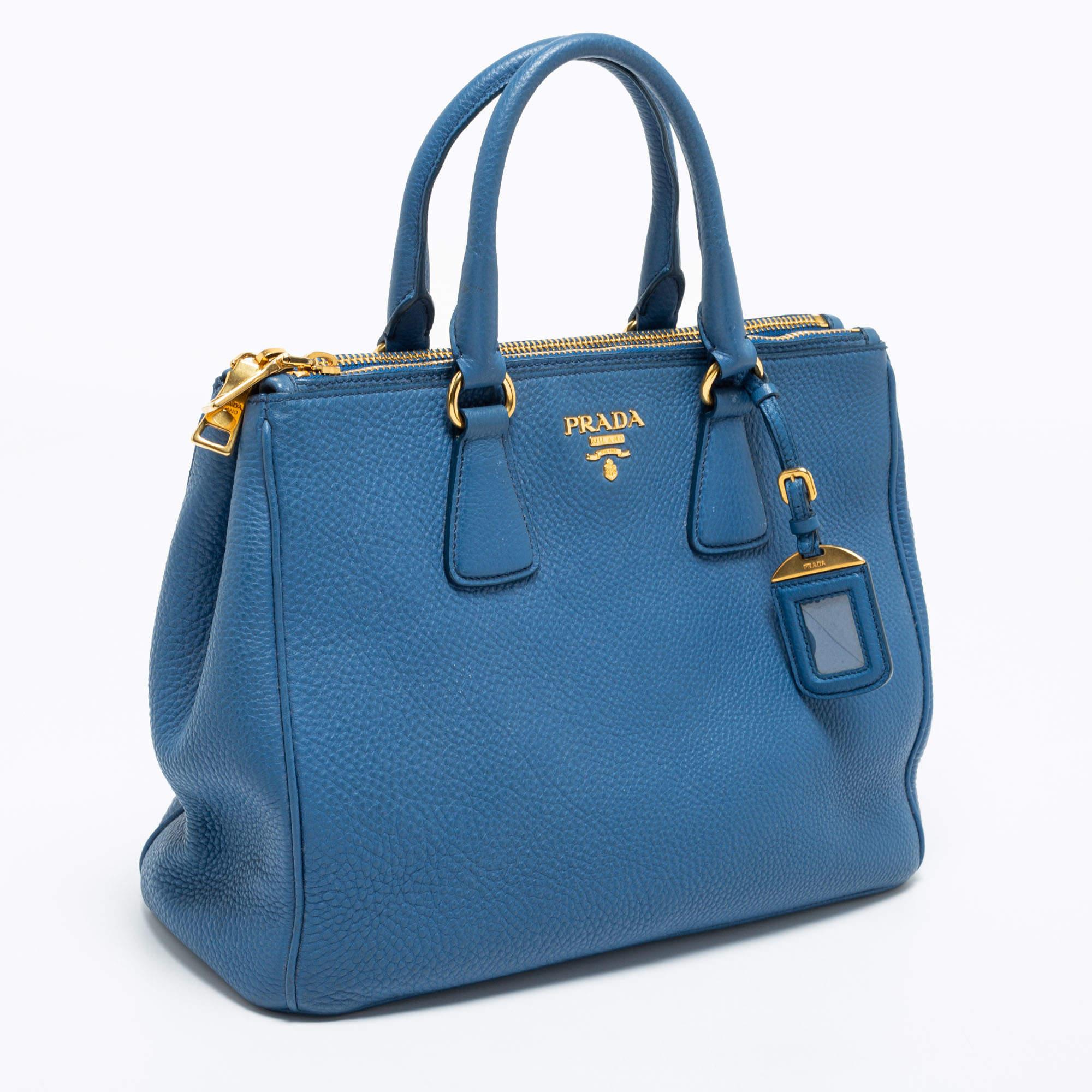 Prada Blue Vitello Daino Leather Double Zip Tote at 1stDibs | bonnie ...