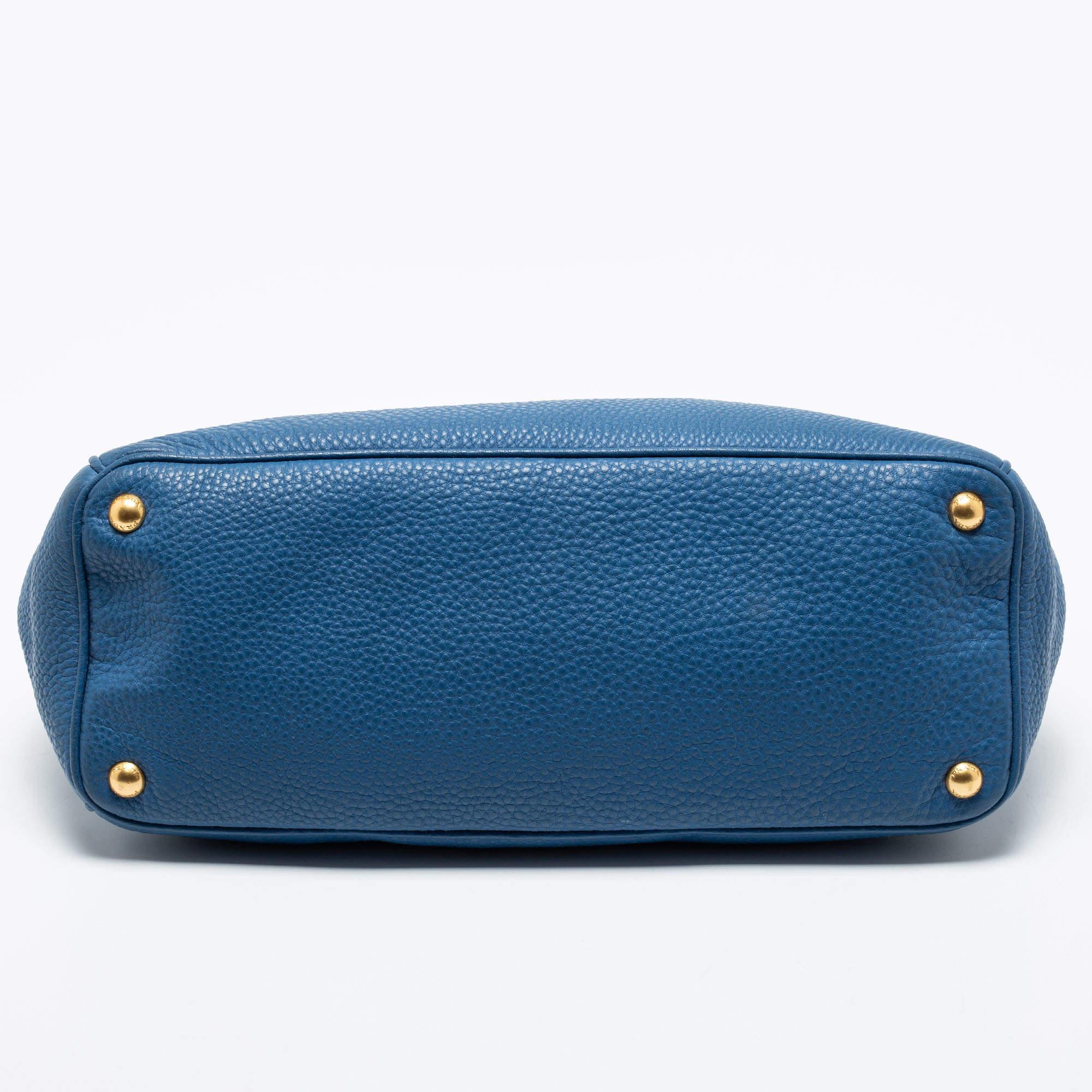 Prada Blue Vitello Daino Leather Double Zip Tote at 1stDibs | bonnie ...