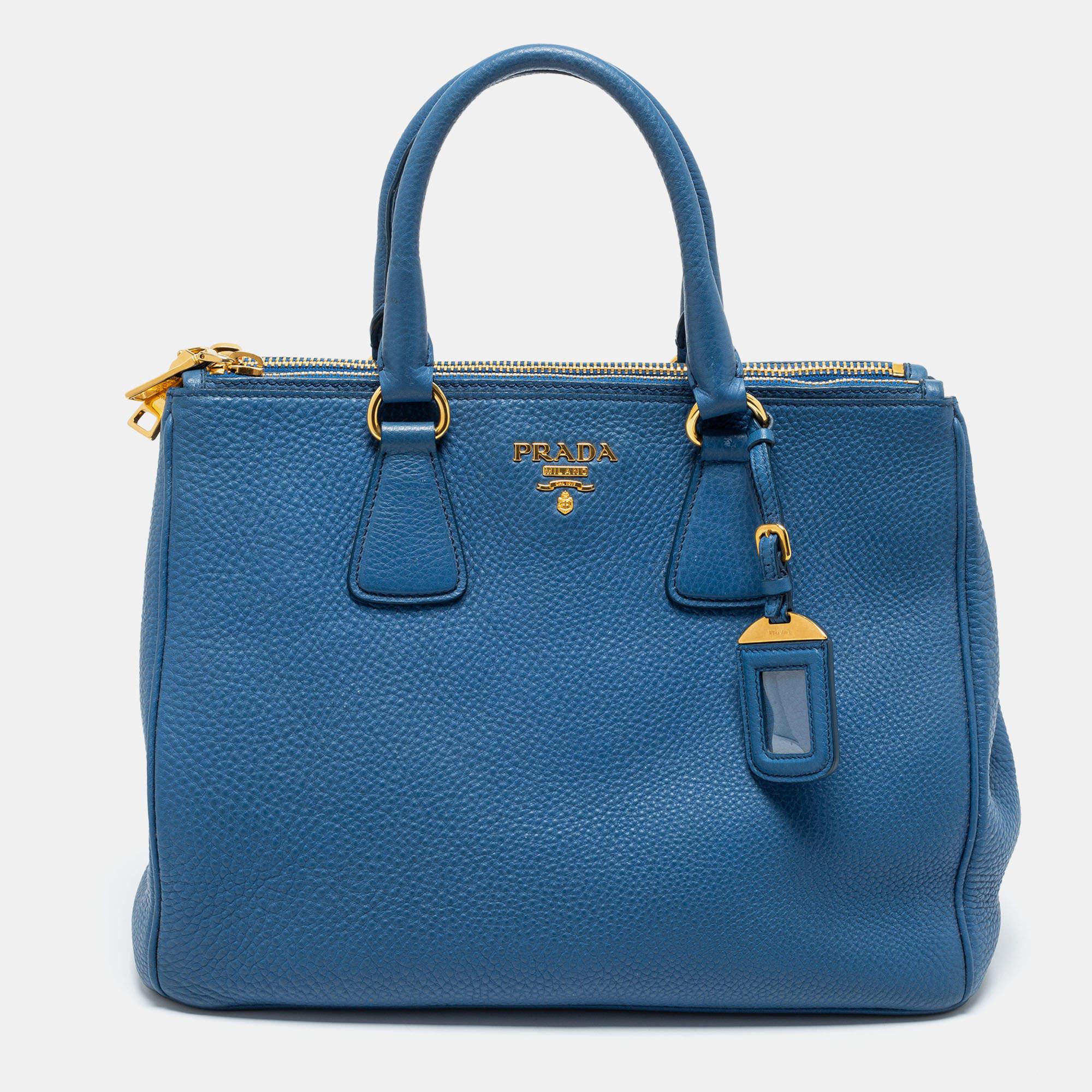 Prada Blue Vitello Daino Leather Double Zip Tote at 1stDibs | bonnie ...