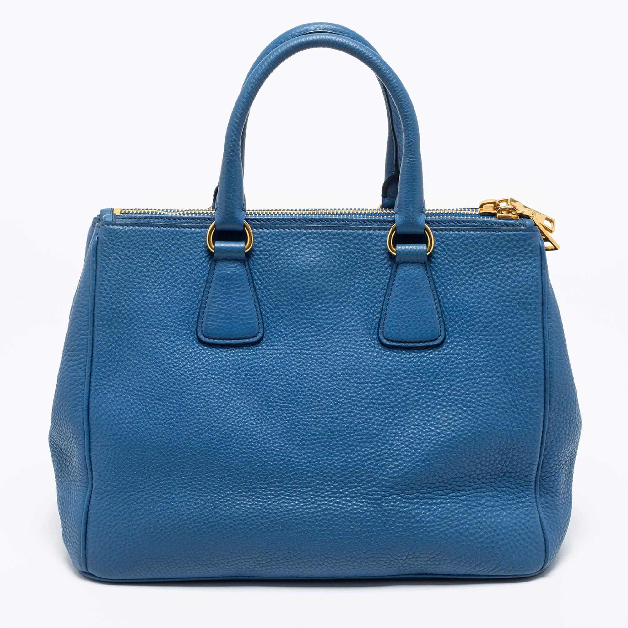 Prada Blue Vitello Daino Leather Double Zip Tote at 1stDibs | bonnie ...