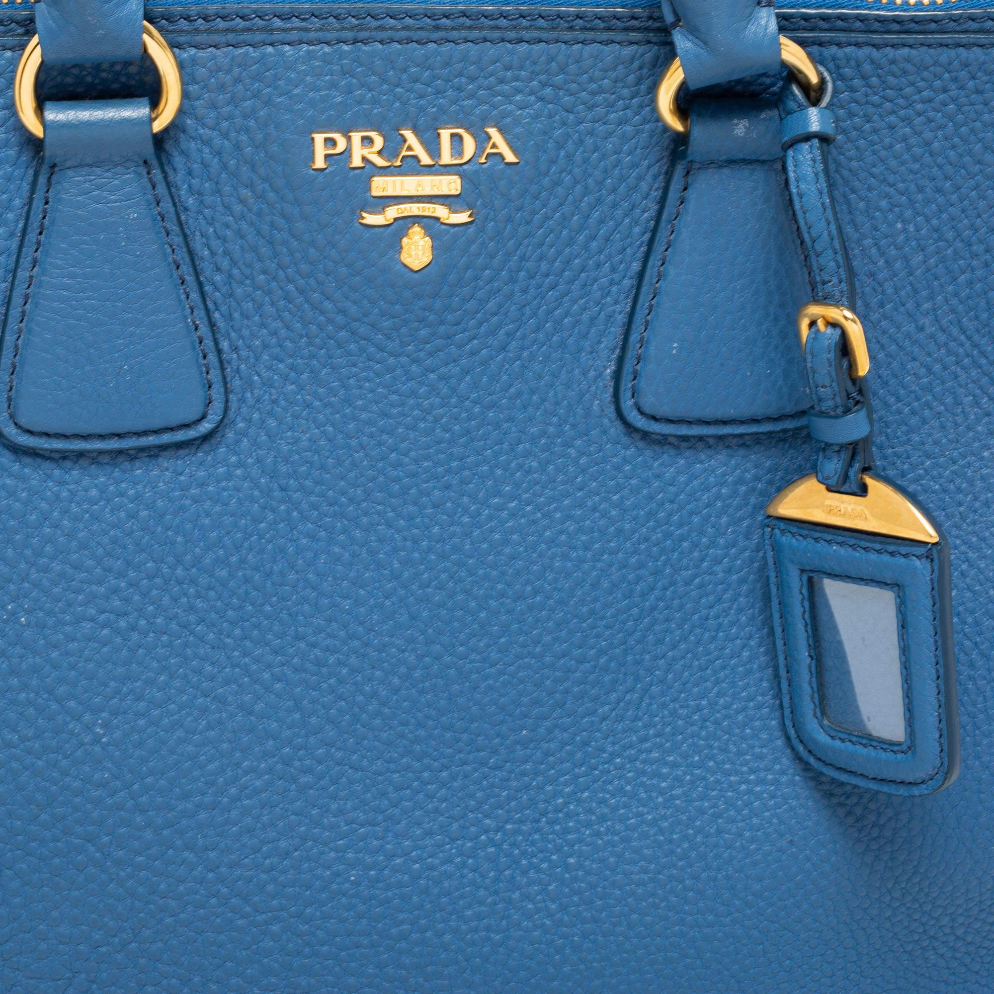 Prada Blue Vitello Daino Leather Double Zip Tote at 1stDibs | bonnie ...