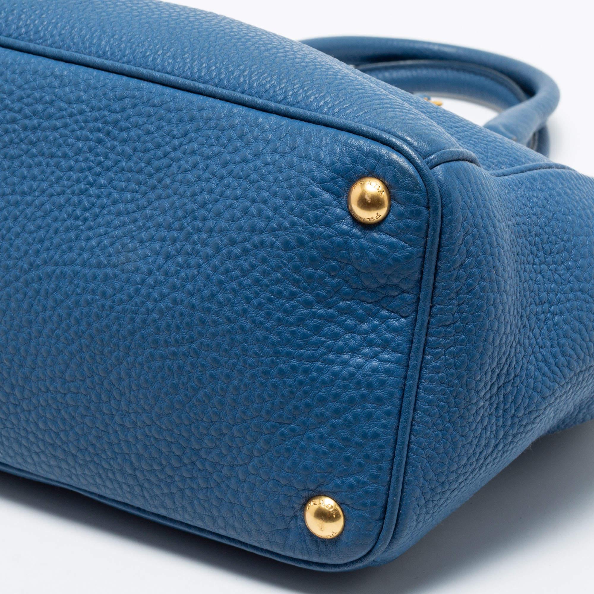 Prada Blue Vitello Daino Leather Double Zip Tote at 1stDibs | bonnie ...