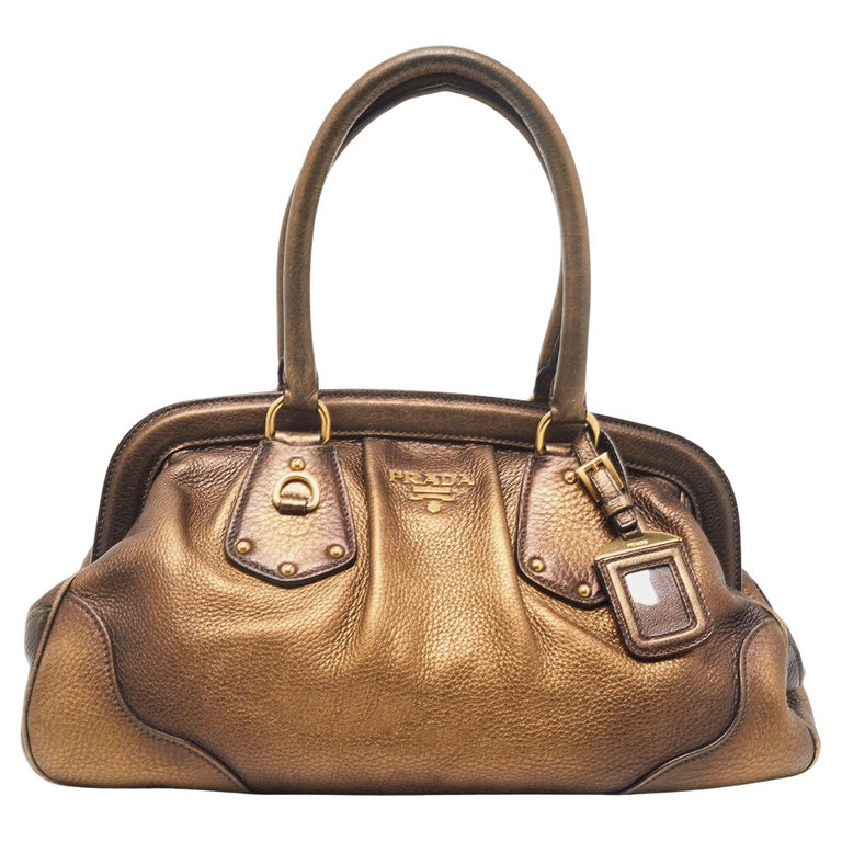 Prada Bronze Leather Frame Satchel For Sale at 1stDibs