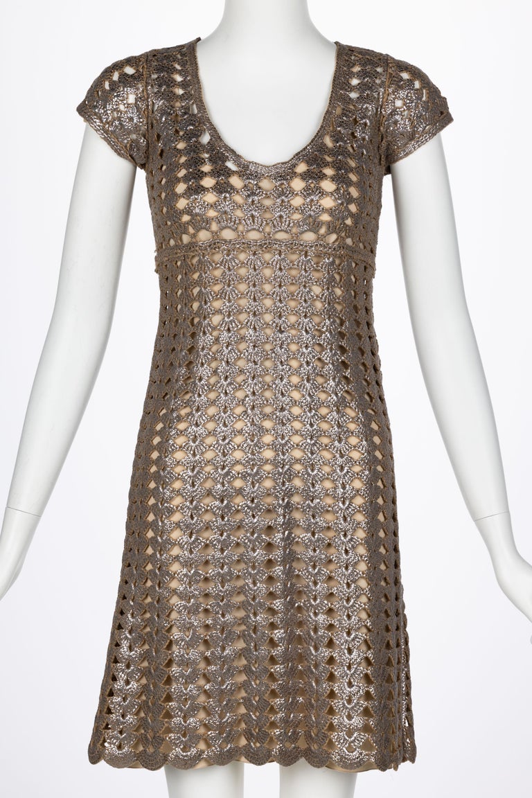 Prada Bronze Metallic Crochet Dress, 2000s For Sale at 1stDibs