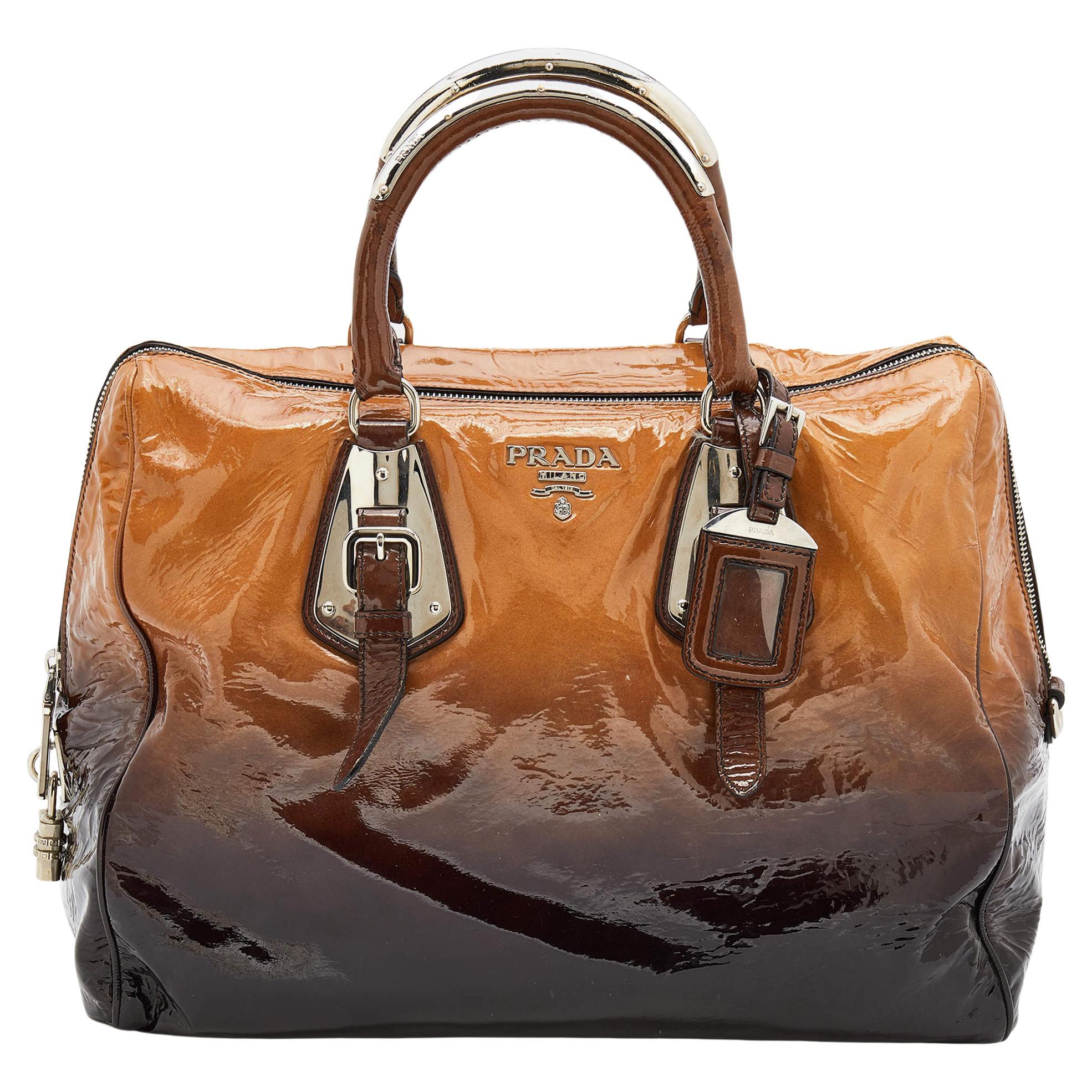 Prada Brown/Beige Ombre Patent Leather Sfumata Satchel at 1stDibs ...