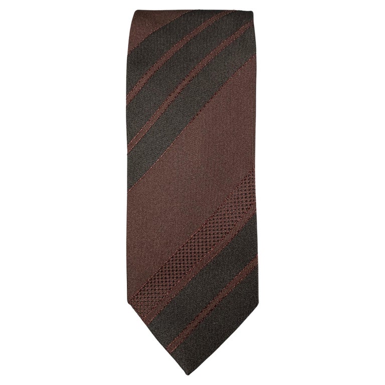 PRADA Brown Black Diagonal Stripe Silk Tie For Sale at 1stDibs