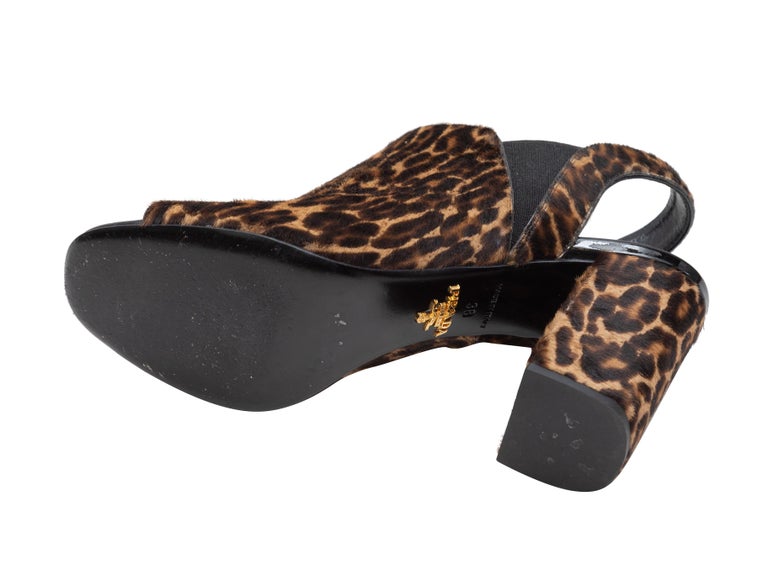 Prada Brown and Black Leopard Print Ponyhair Slingbacks For Sale at 1stDibs