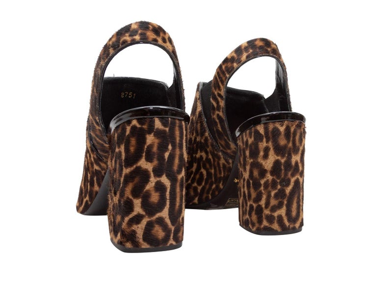 Prada Brown and Black Leopard Print Ponyhair Slingbacks For Sale at 1stDibs