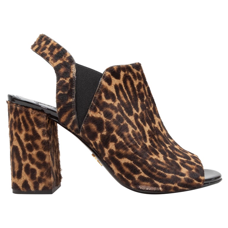 Prada Brown and Black Leopard Print Ponyhair Slingbacks For Sale at 1stDibs