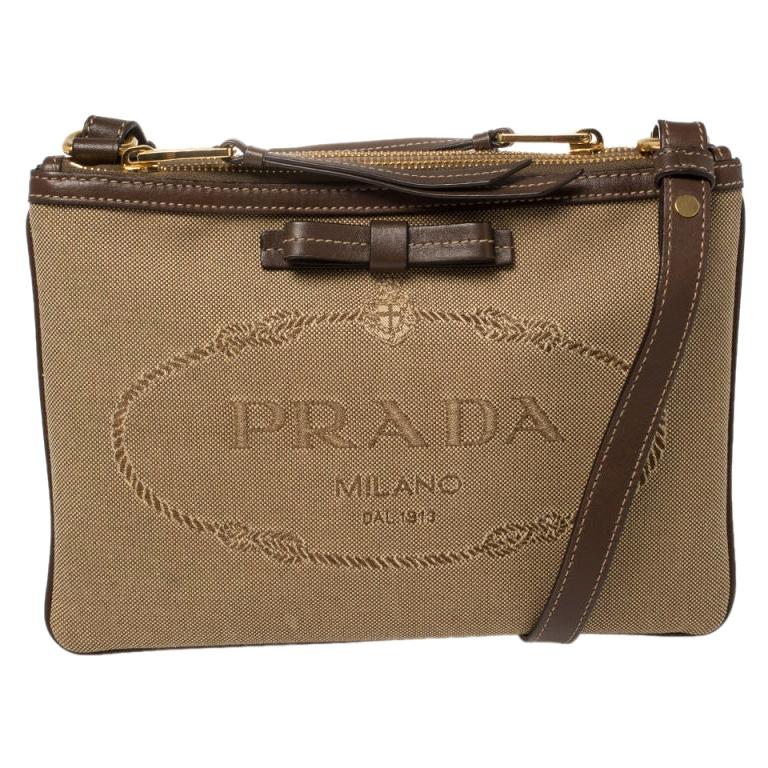 Prada Brown Canvas and Leather Crossbody Bag at 1stDibs