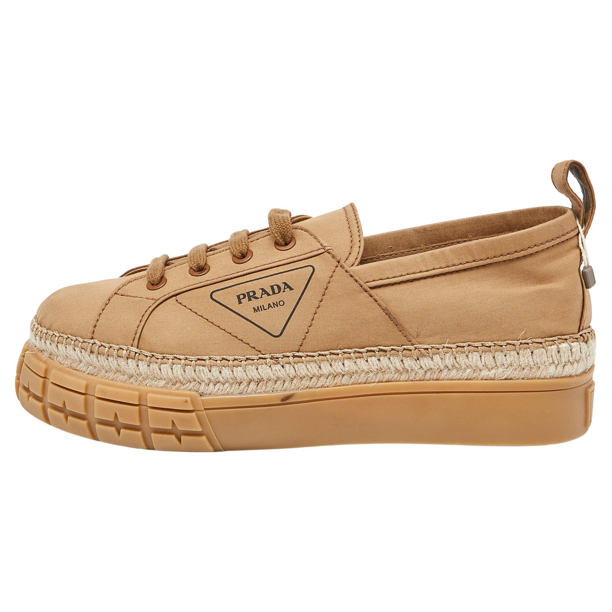 Prada Brown Canvas Low Top Sneakers Size 44 For Sale at 1stDibs