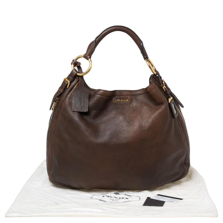 Prada Brown Cervo Leather Zip Around Hobo at 1stDibs