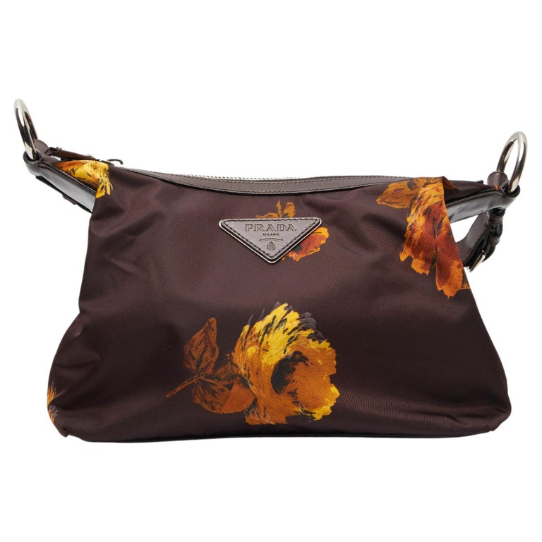 Prada Brown Floral Printed Bag For Sale at 1stDibs