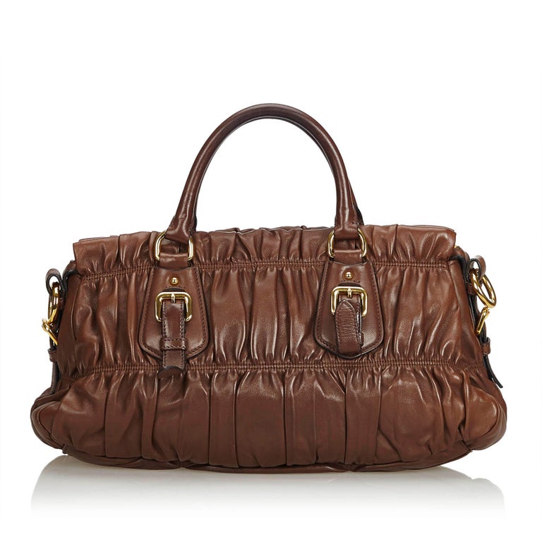 Prada Brown Gathered Leather Satchel at 1stDibs