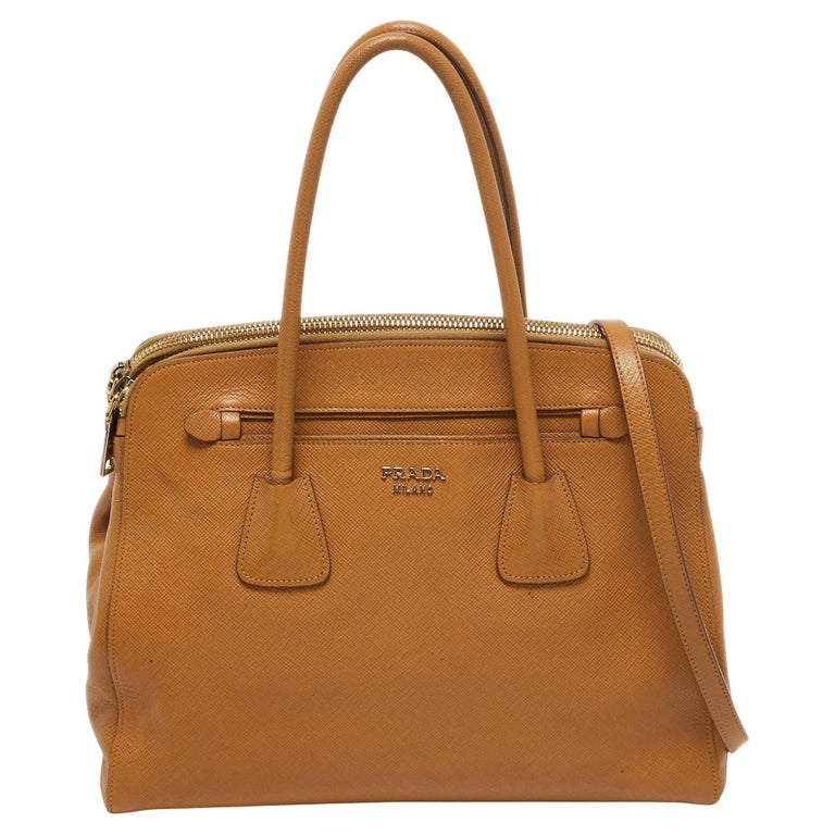 Prada Brown Leather Double Zip Top Handle Bag For Sale at 1stDibs