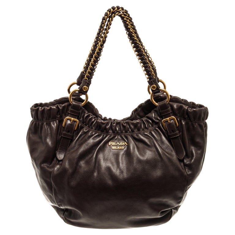 Prada Brown Leather Vitello Daino Shoulder Bag For Sale at 1stDibs