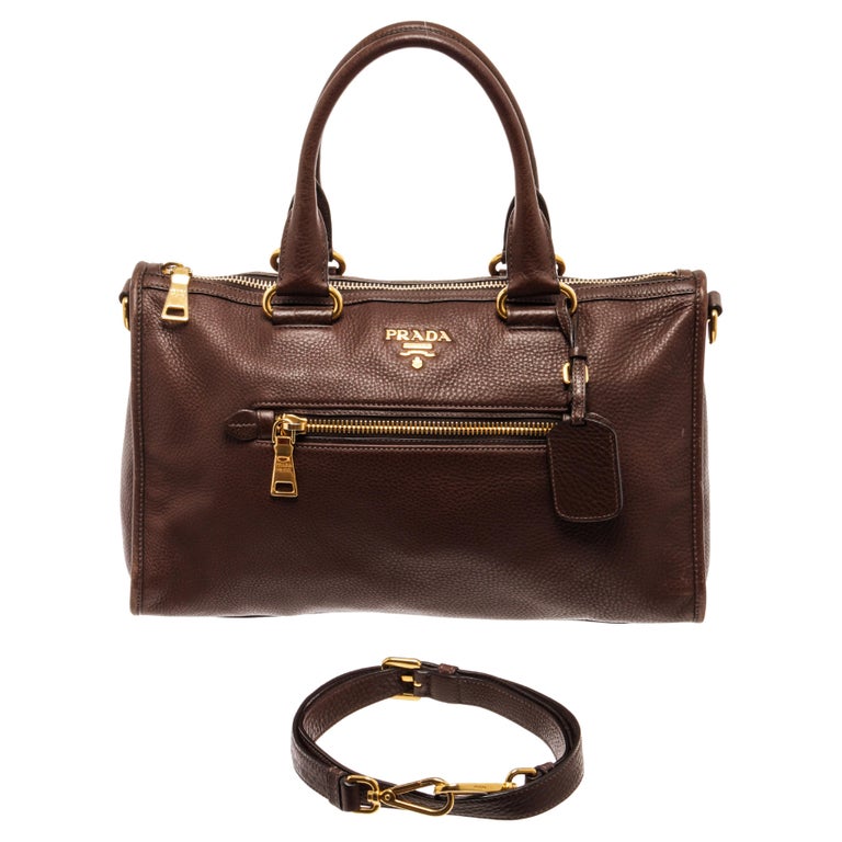 Prada Brown Leather Vitello Dino Tote Bag at 1stDibs