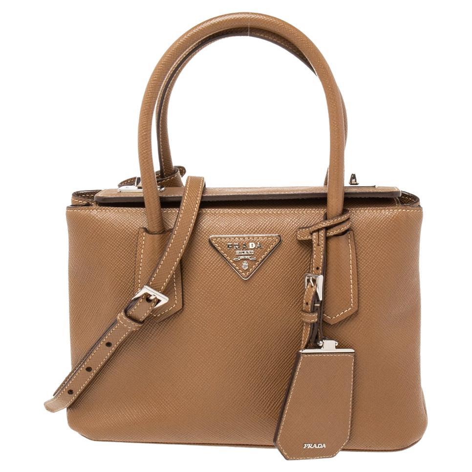 Prada Brown Saffiano Leather Executive Double Zip Tote For Sale at 1stDibs