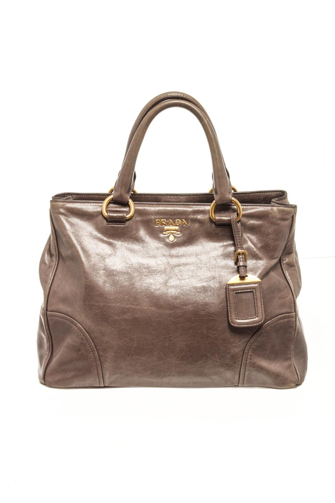 Prada Brown Shine Leather 2Way Satchel Bag at 1stDibs