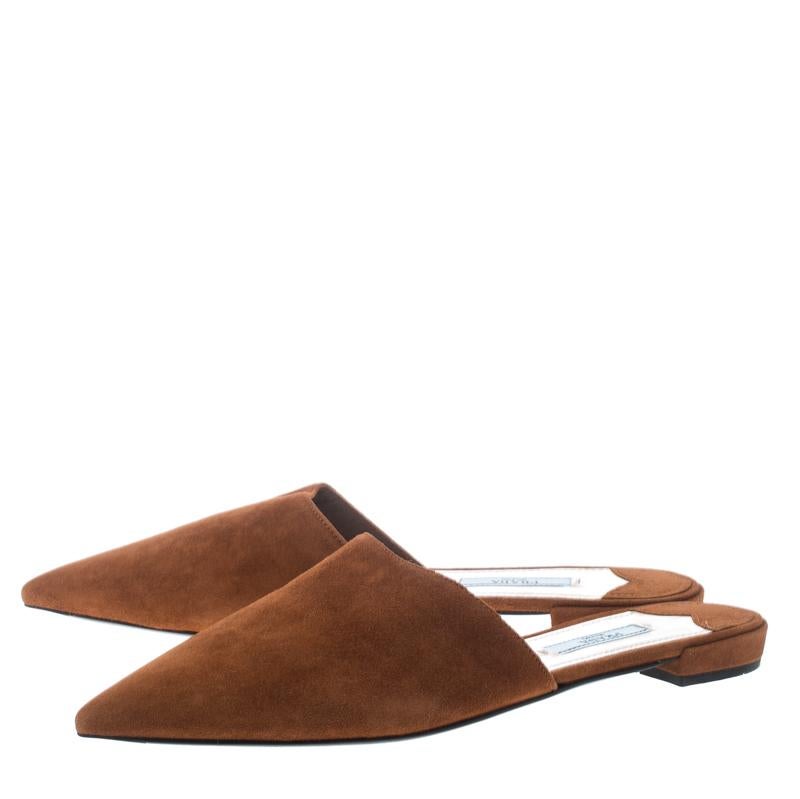 Prada Brown Suede Pointed Toe Slip On Flat Mules Size 38 For Sale at ...