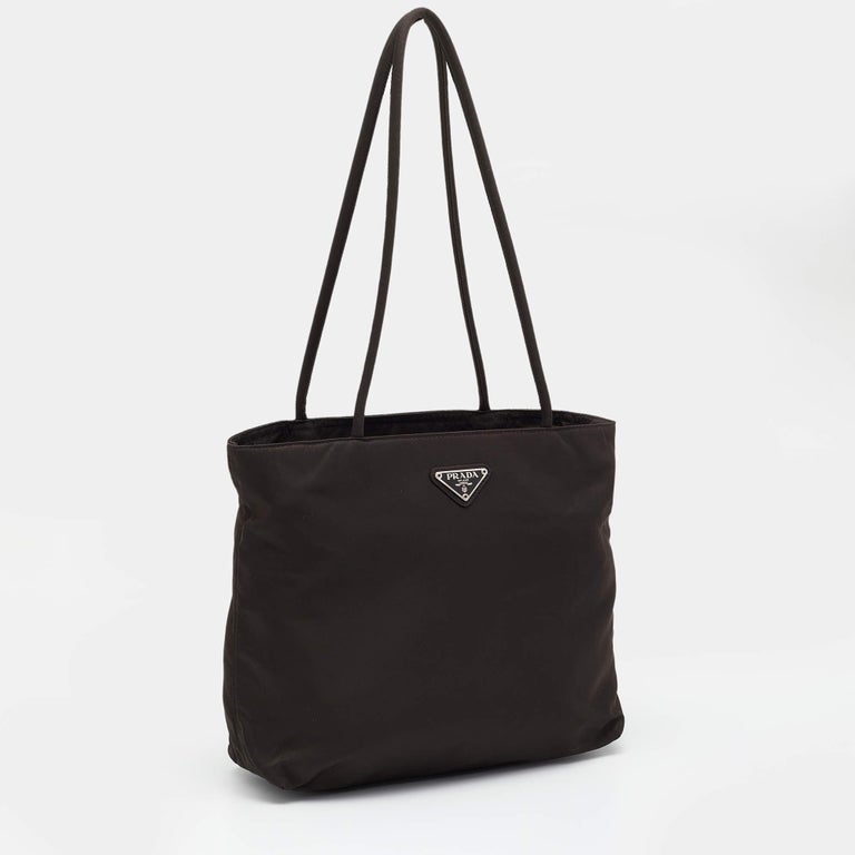 Prada Brown Tessuto Nylon Tote For Sale at 1stDibs