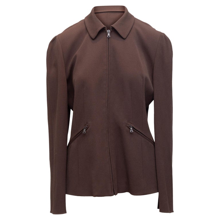 Prada Brown Zip-Up Jacket For Sale at 1stDibs