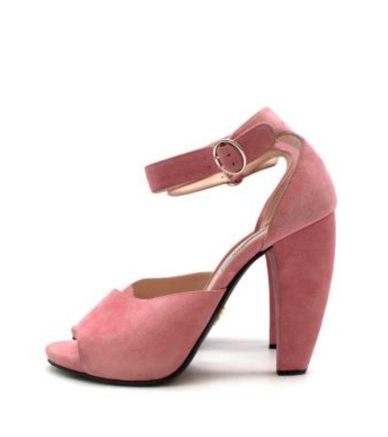 Prada Bubblegum Pink Suede Block Heels For Sale at 1stDibs