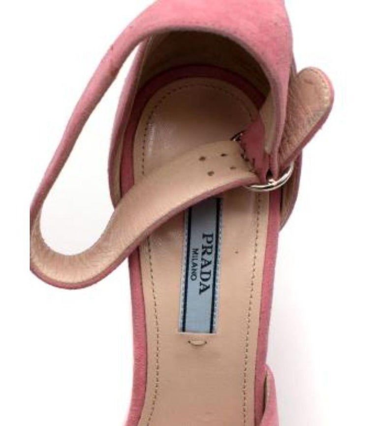 Prada Bubblegum Pink Suede Block Heels For Sale at 1stDibs