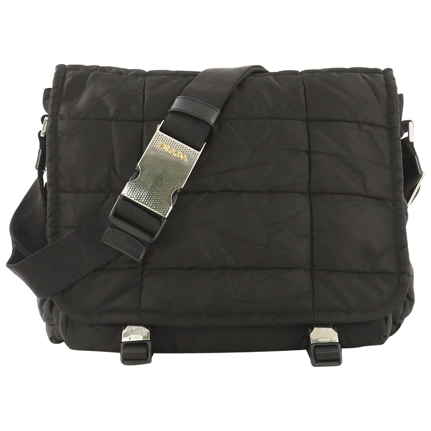 Prada Buckle Messenger Bag Quilted Tessuto Medium at 1stDibs