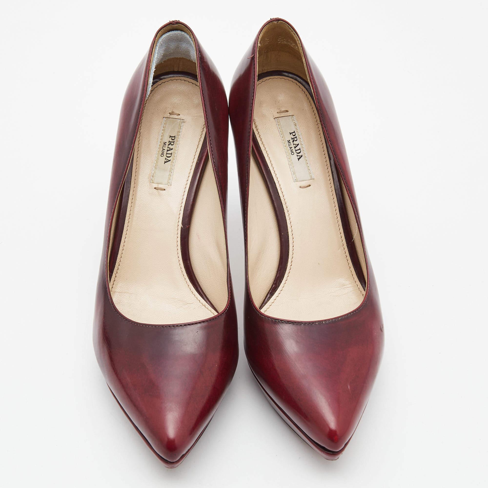 Prada Burgundy Leather Platform Pointed Toe Pumps Size 37 at 1stDibs