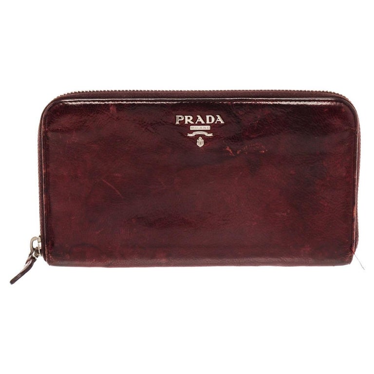 Prada Burgundy Leather Zippy Wallet For Sale at 1stDibs