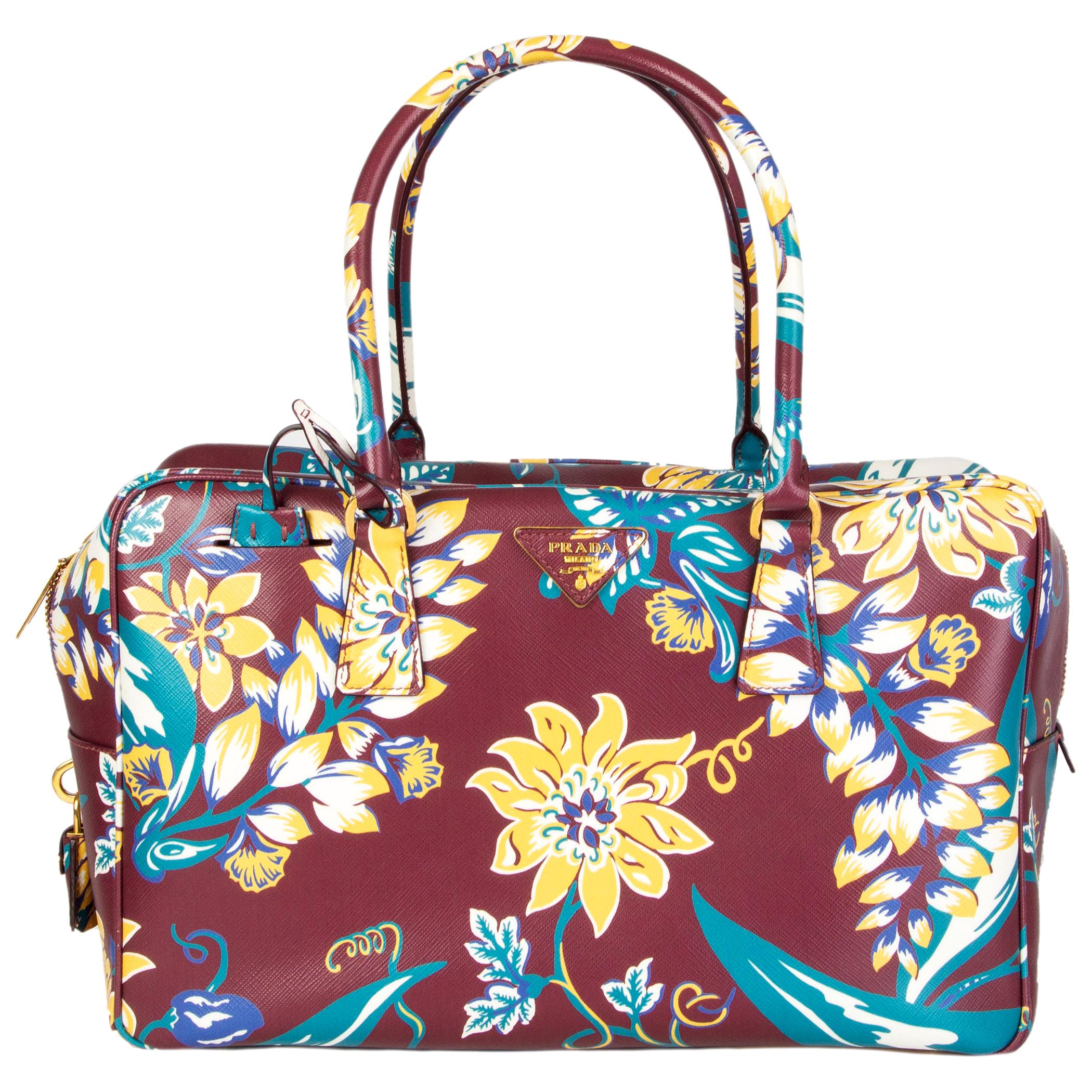 PRADA burgundy Suffiano leather FLORAL BAULETTO Shoulder Bag at 1stDibs ...
