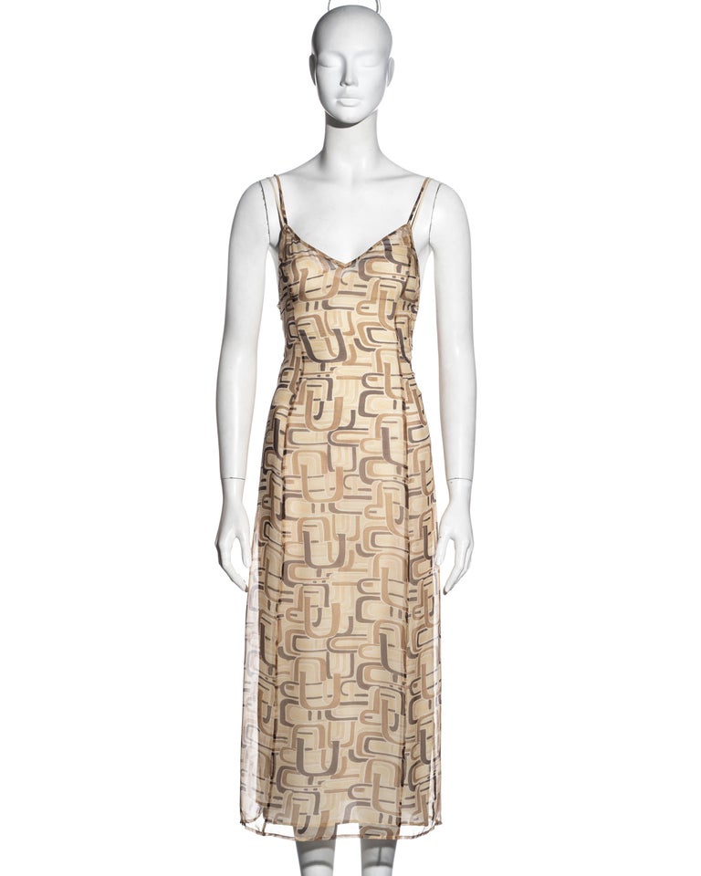 Prada by Miuccia Prada brown silk chiffon slip dress, fw 1996 For Sale ...