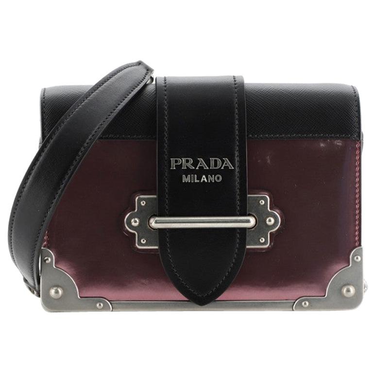Prada Cahier Chain Crossbody Bag Patent and Saffiano Leather Small at ...