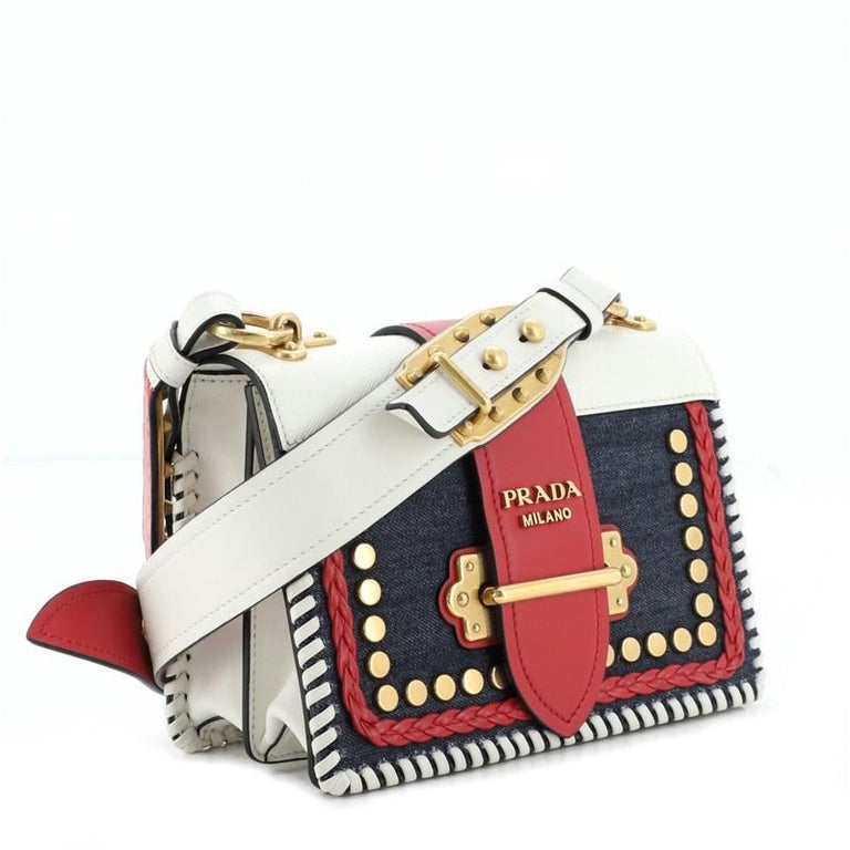Prada Cahier Crossbody Bag Embellished Denim and Leather Small at 1stDibs