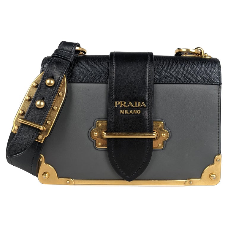 Prada Cahier Gray Medium Leather Crossbody Bag at 1stDibs