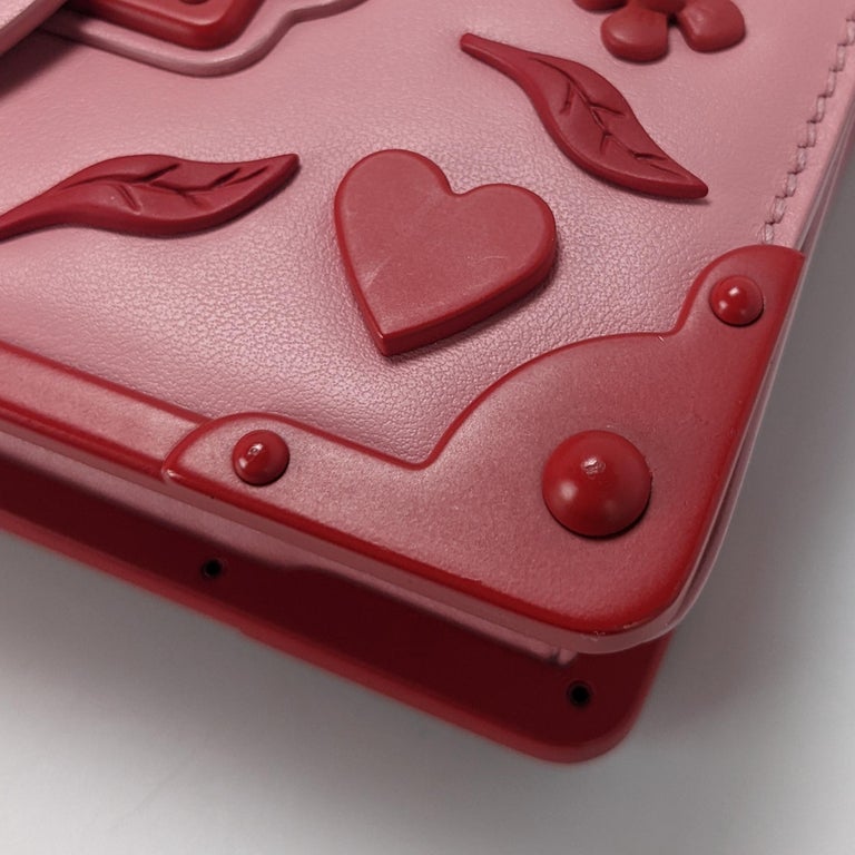 Prada Cahier Red Flower Heart Studded Small Pink Leather Crossbody Bag ...