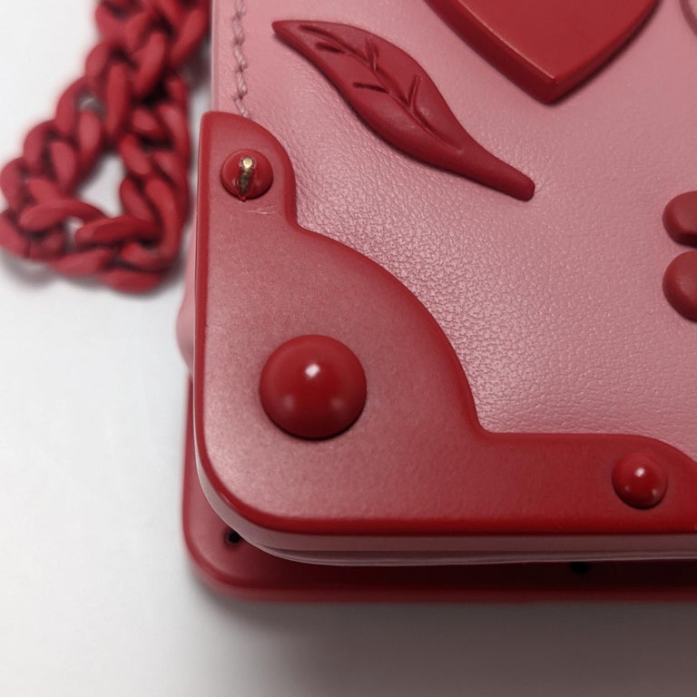 Prada Cahier Red Flower Heart Studded Small Pink Leather Crossbody Bag ...