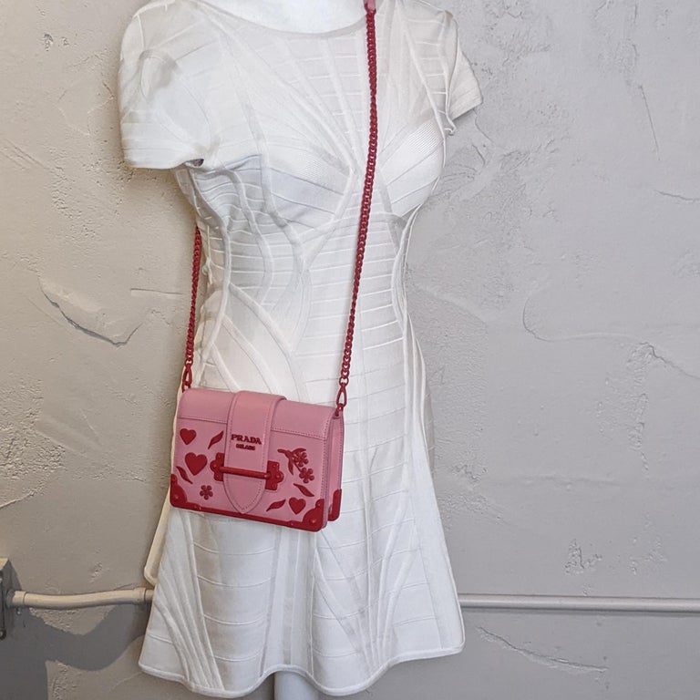 Prada Cahier Red Flower Heart Studded Small Pink Leather Crossbody Bag ...