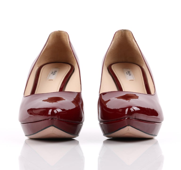 PRADA "Calzature Donna" Patent Leather Platform Pointed Toe Heels Pumps ...
