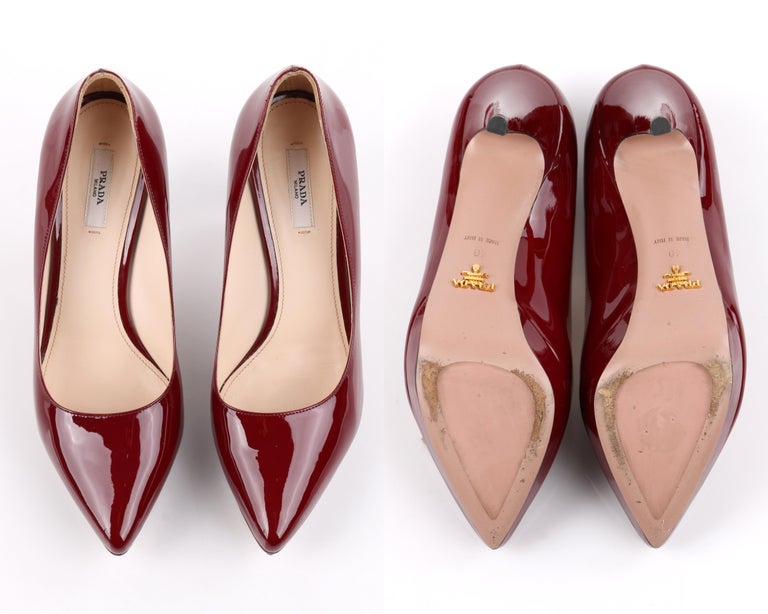 PRADA "Calzature Donna" Patent Leather Platform Pointed Toe Heels Pumps ...