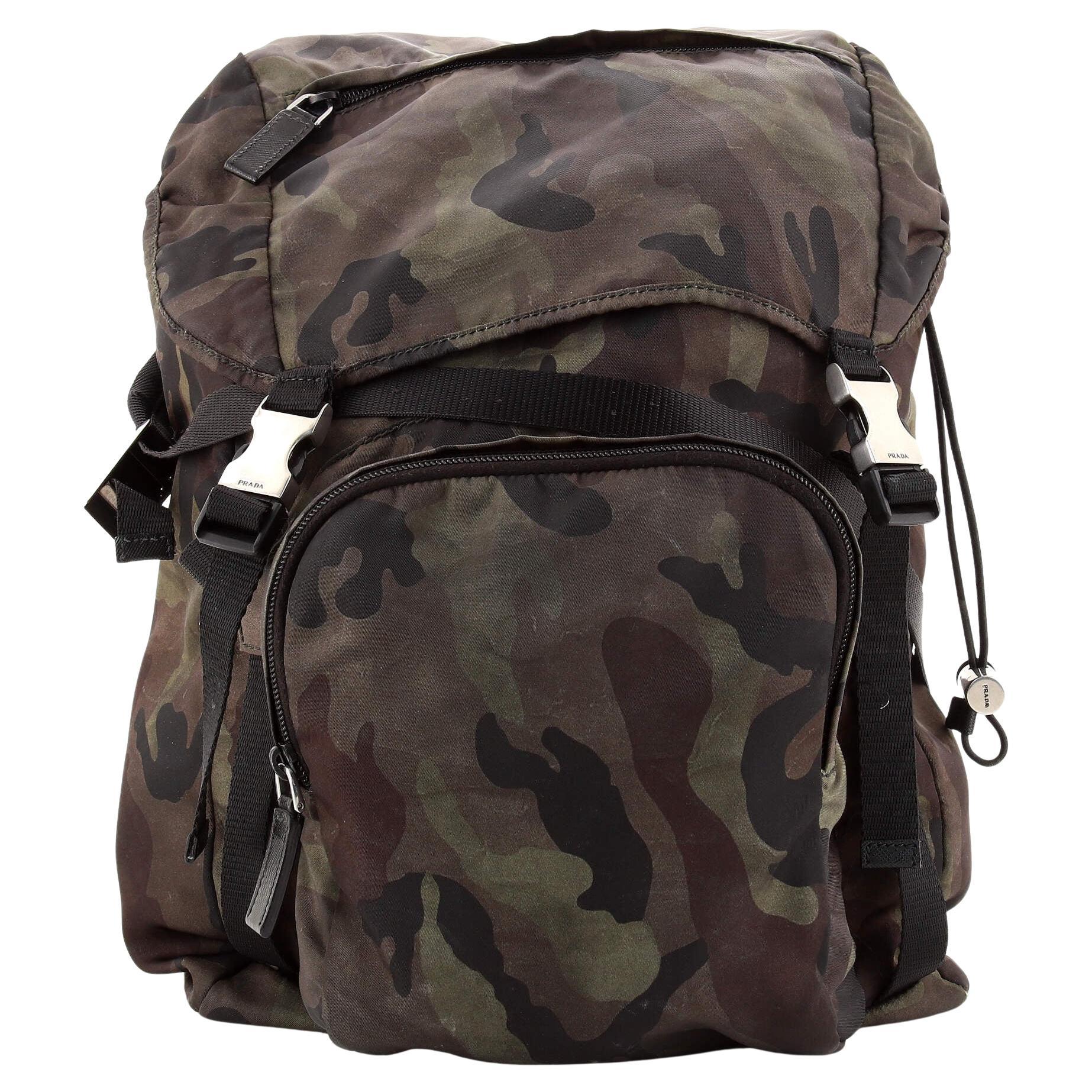 Prada Camel Nylon Leather Trimmed Backpack at 1stDibs