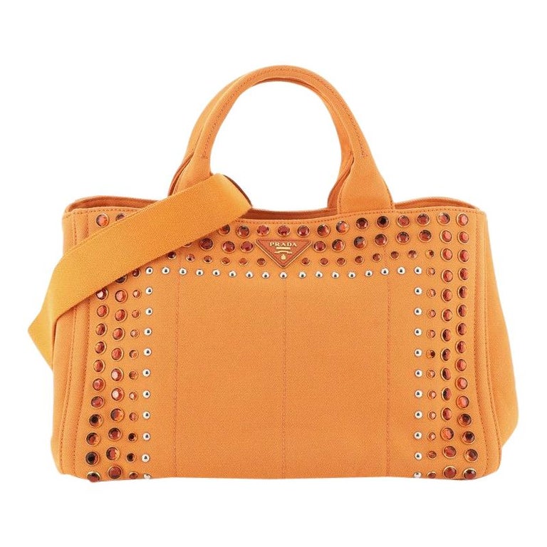 Prada Canapa Convertible Tote Rhinestone Embellished Canvas Large at ...