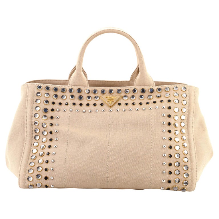 Prada Canapa Convertible Tote Rhinestone Embellished Canvas Medium For ...