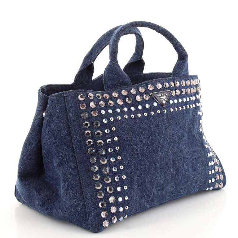 Prada Canapa Convertible Tote Rhinestone Embellished Denim Large at 1stDibs