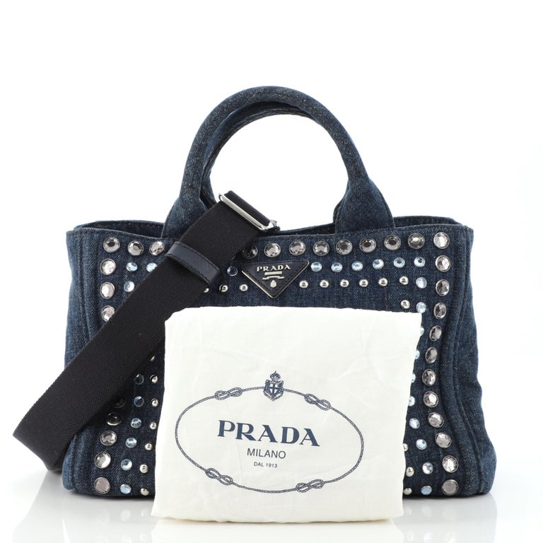 Prada Canapa Convertible Tote Rhinestone Embellished Denim Medium at ...