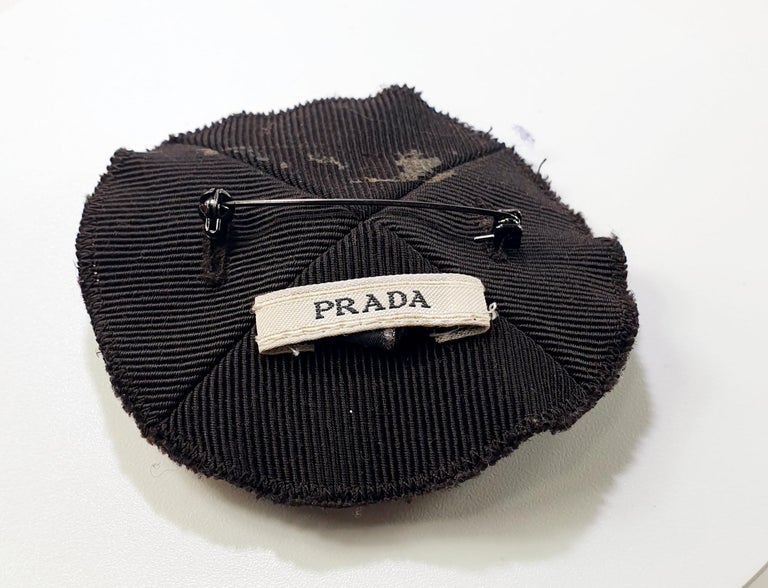 Prada Canvas flower Brooch brown tone fabric with citrine color ...