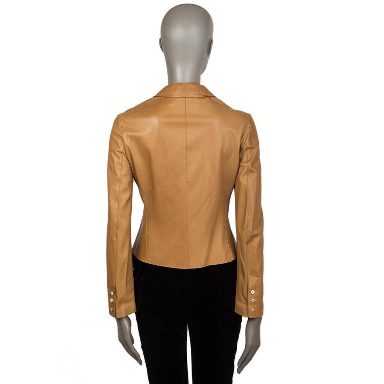 PRADA caramel brown leather CROPPED Blazer Jacket 42 M For Sale at 1stDibs